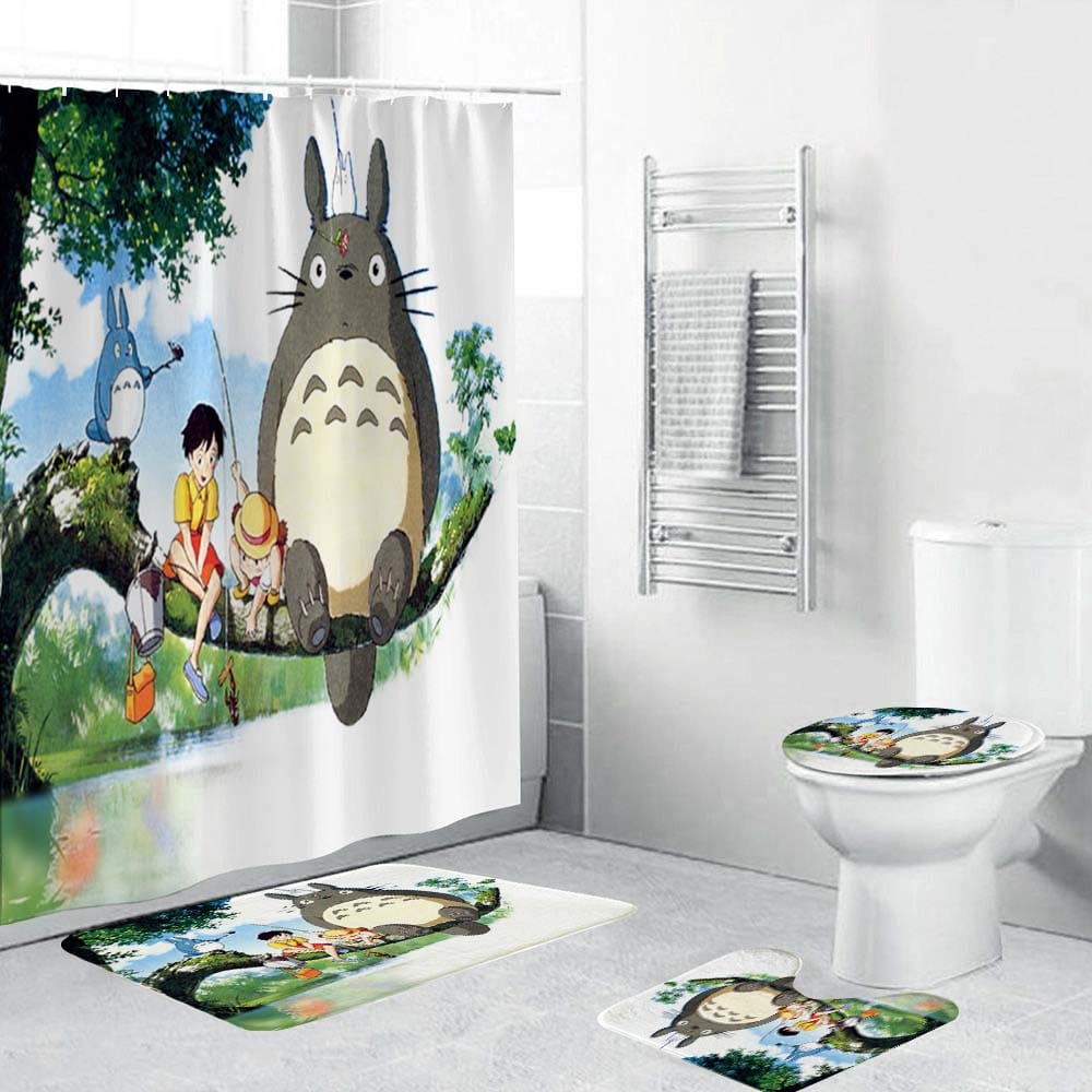 Totoro Shower Curtain Waterproof Manga Bathroom Decor Warmthone